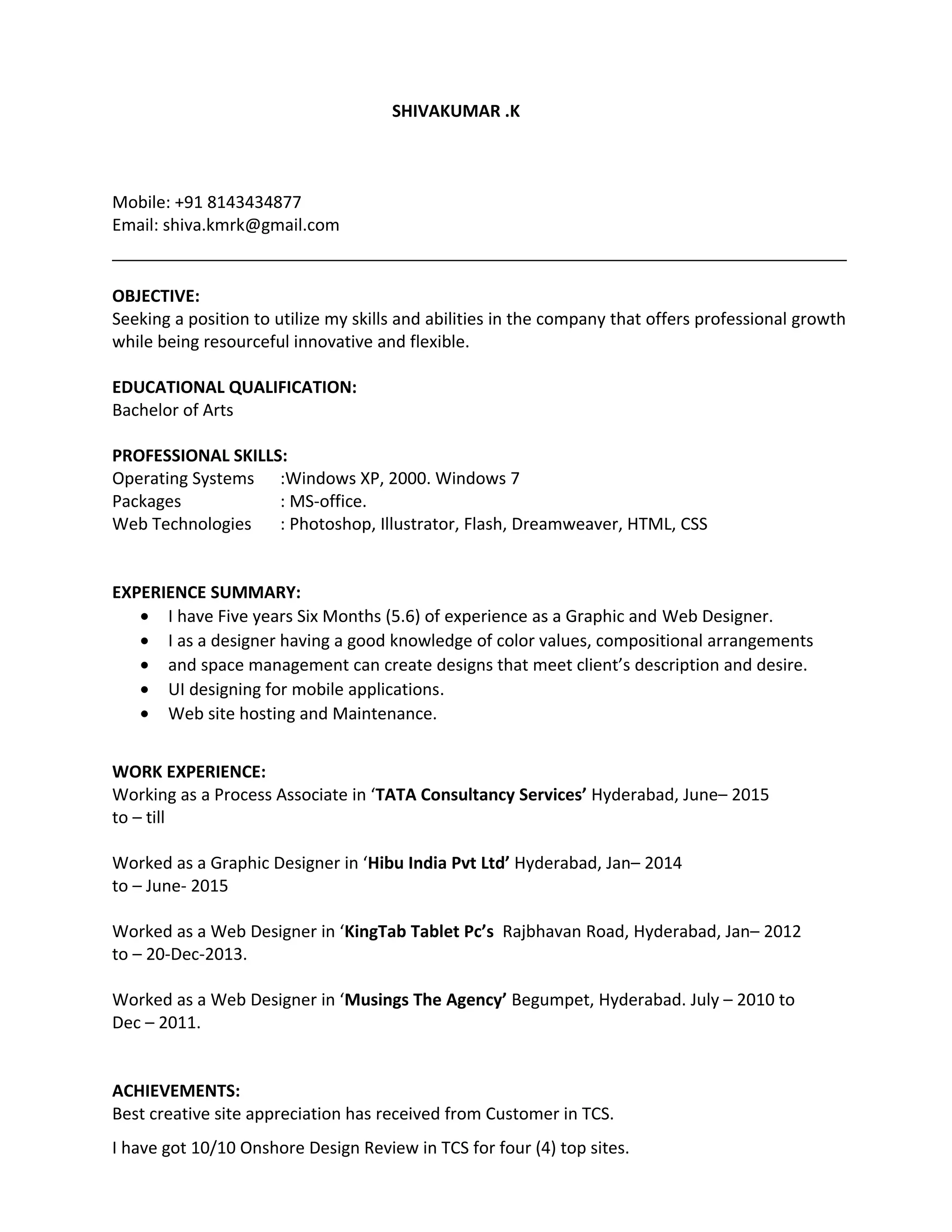 Shivakumar K _TCS resume | PDF