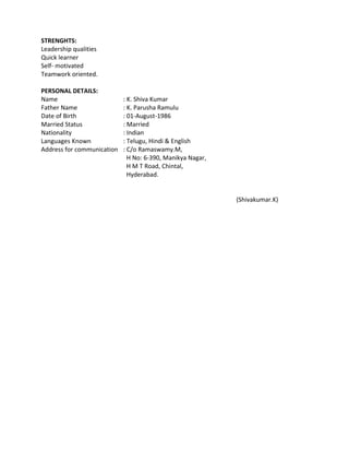 Shivakumar K _TCS resume | PDF