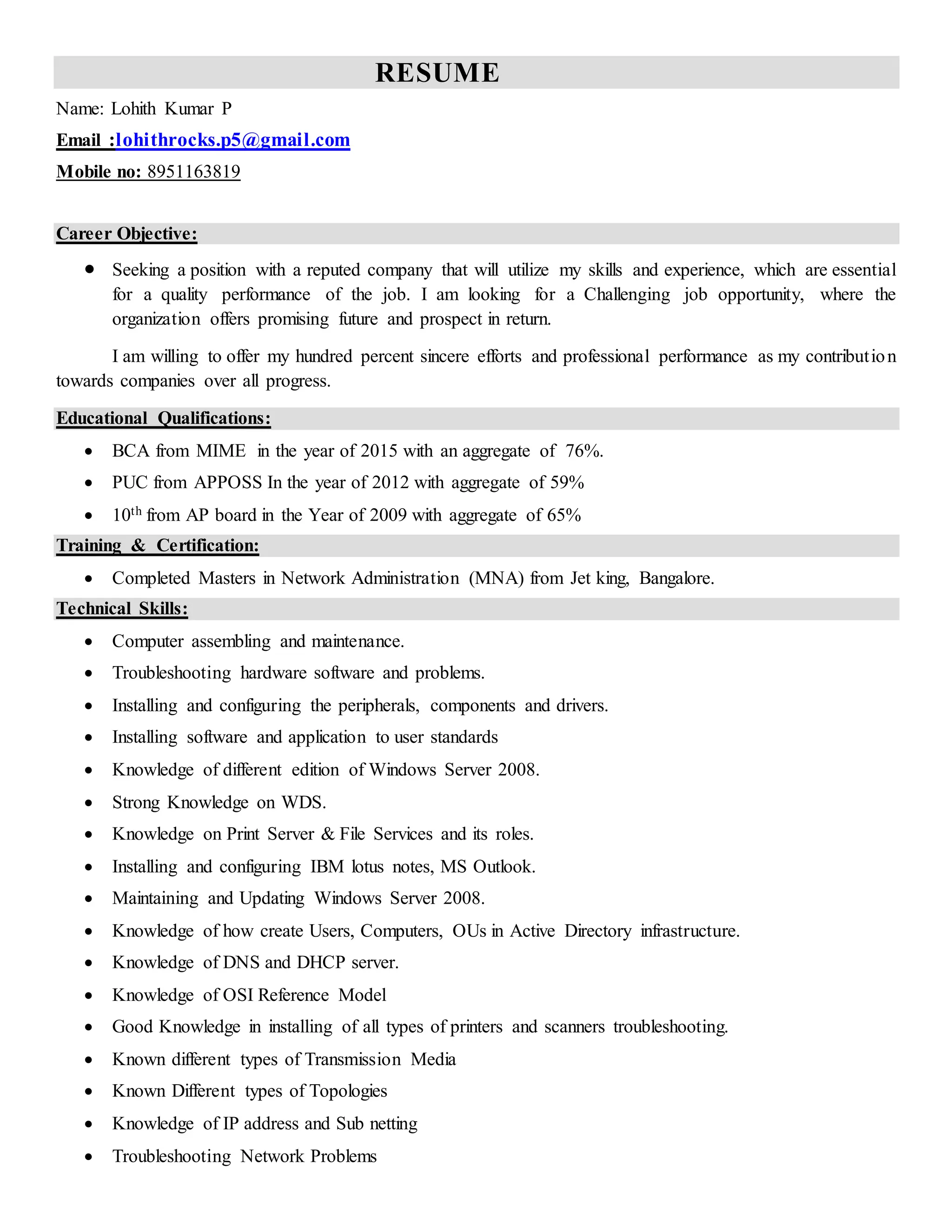 Lohith Resume | PDF