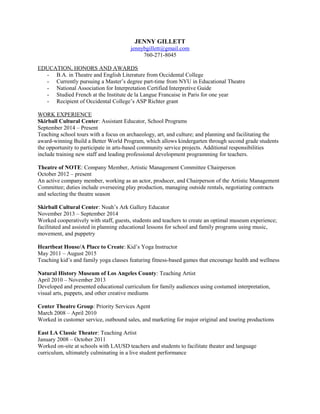Jenny Gillett - Resume - April 2016 | PDF