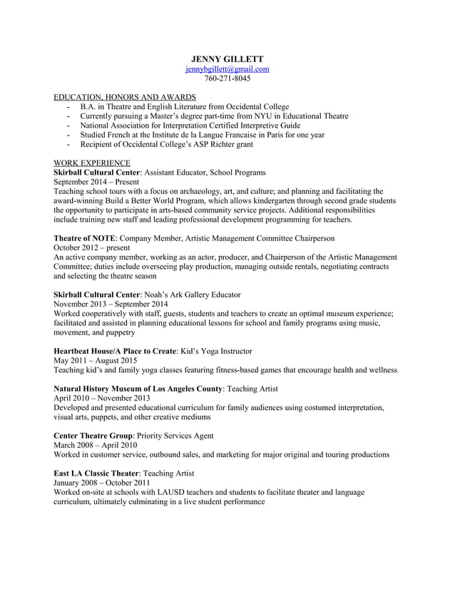 Jenny Gillett - Resume - April 2016 | PDF