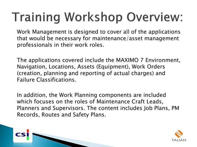 IBM Maximo Asset Management Training - Asset and Work Management for ...