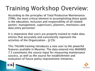 IBM Maximo Asset Management Training - Asset and Work Management for Chang Shin Indonesia | PPT