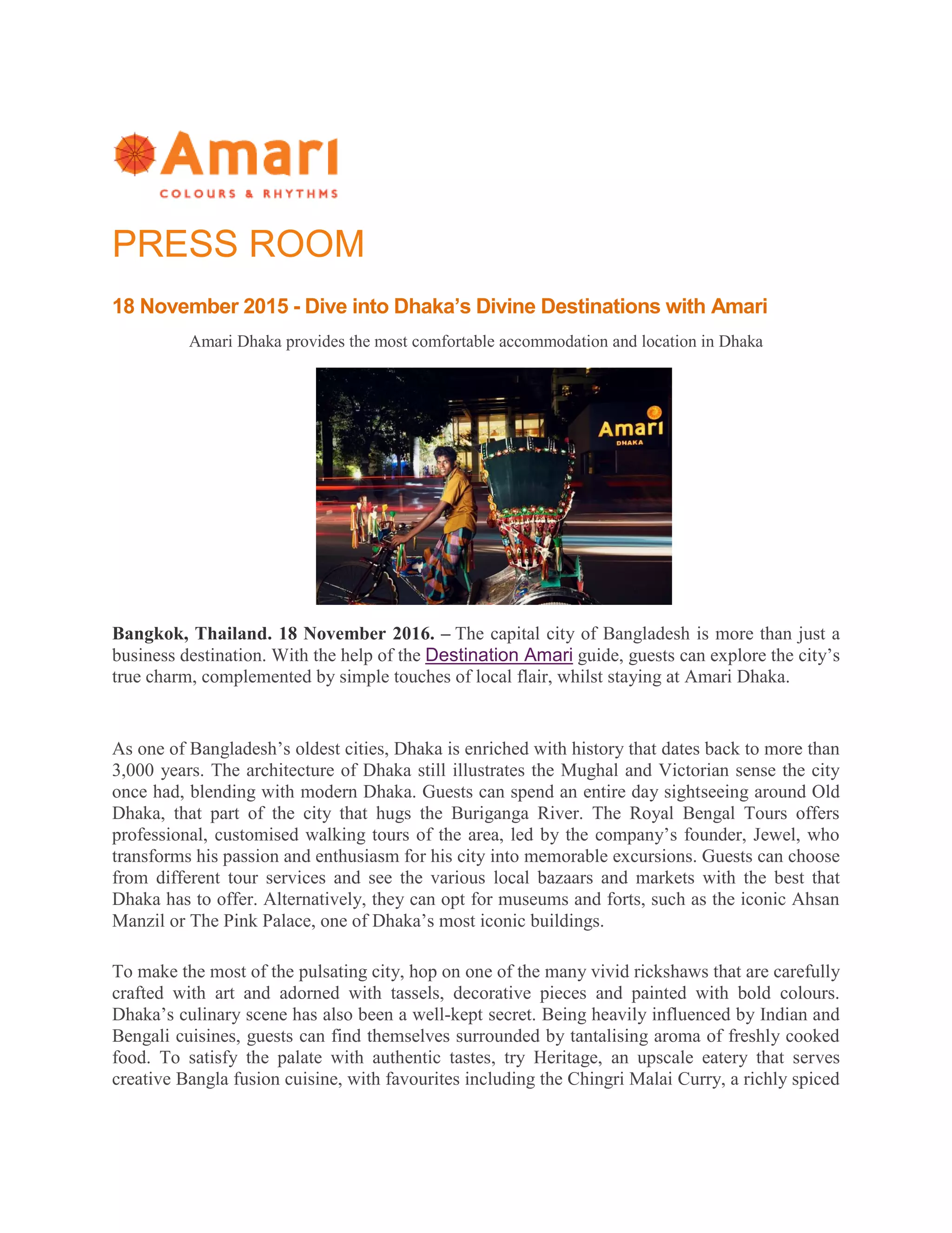 Amari Dhaka PRESS ROOM | PDF