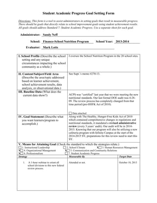 Goal smart goal for mark 2013-2014 | DOCX | Food & Drink