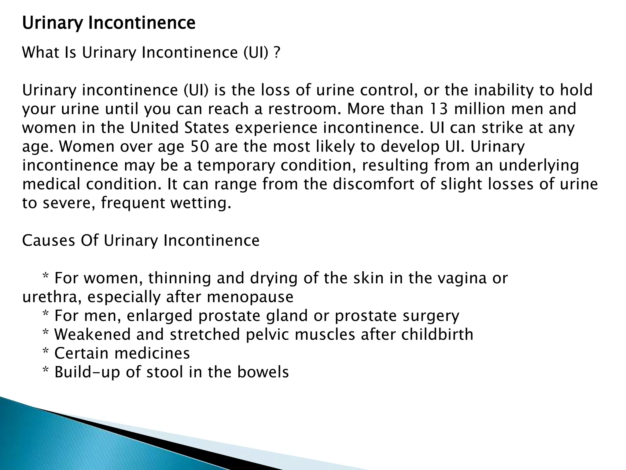 Diagnosis of Urinary Incontinence - Incontinence – Urology Surgery | PPTX