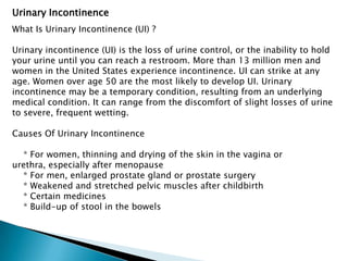 Diagnosis of Urinary Incontinence - Incontinence – Urology Surgery | PPT