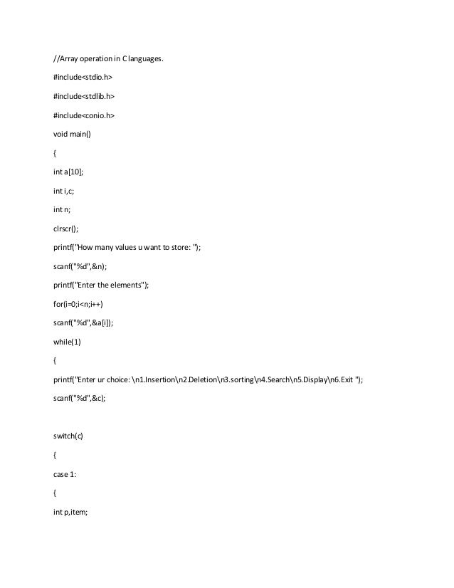 One dimensional operation of Array in C- language