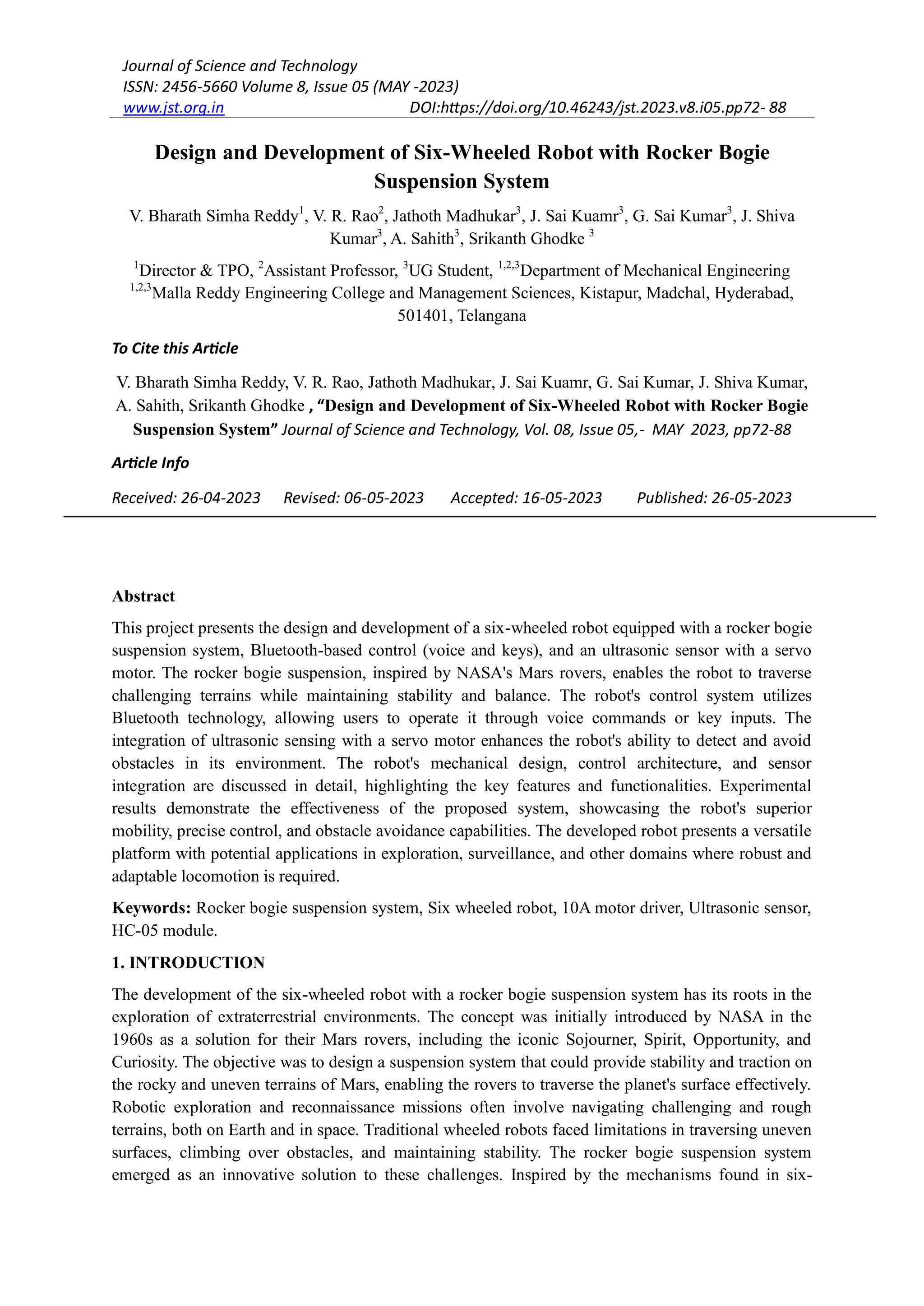 Design and Development of Six-Wheeled Robot with Rocker Bogie Suspension System | PDF