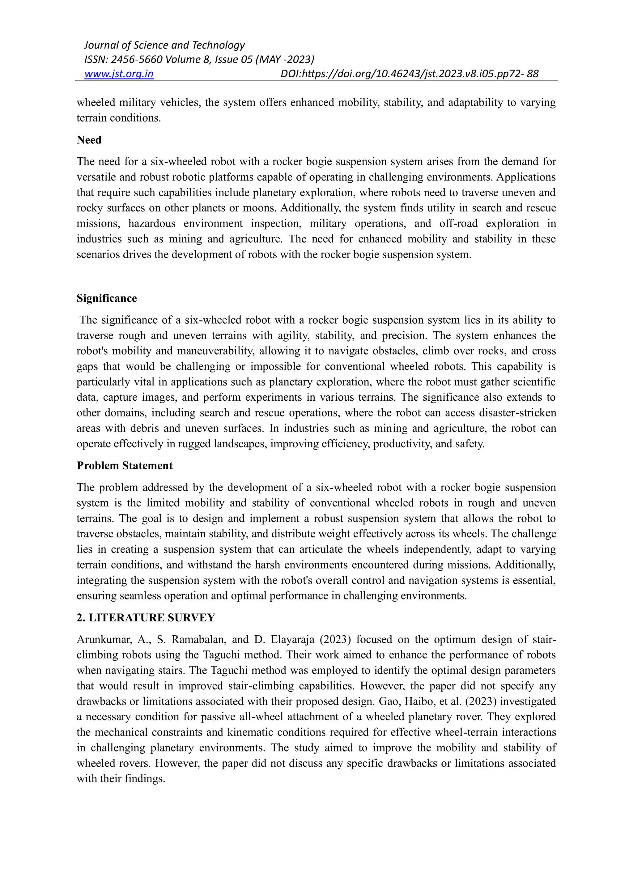 Design and Development of Six-Wheeled Robot with Rocker Bogie Suspension System | PDF