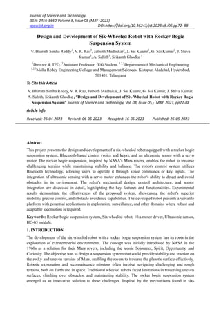 Design and Development of Six-Wheeled Robot with Rocker Bogie Suspension System | PDF