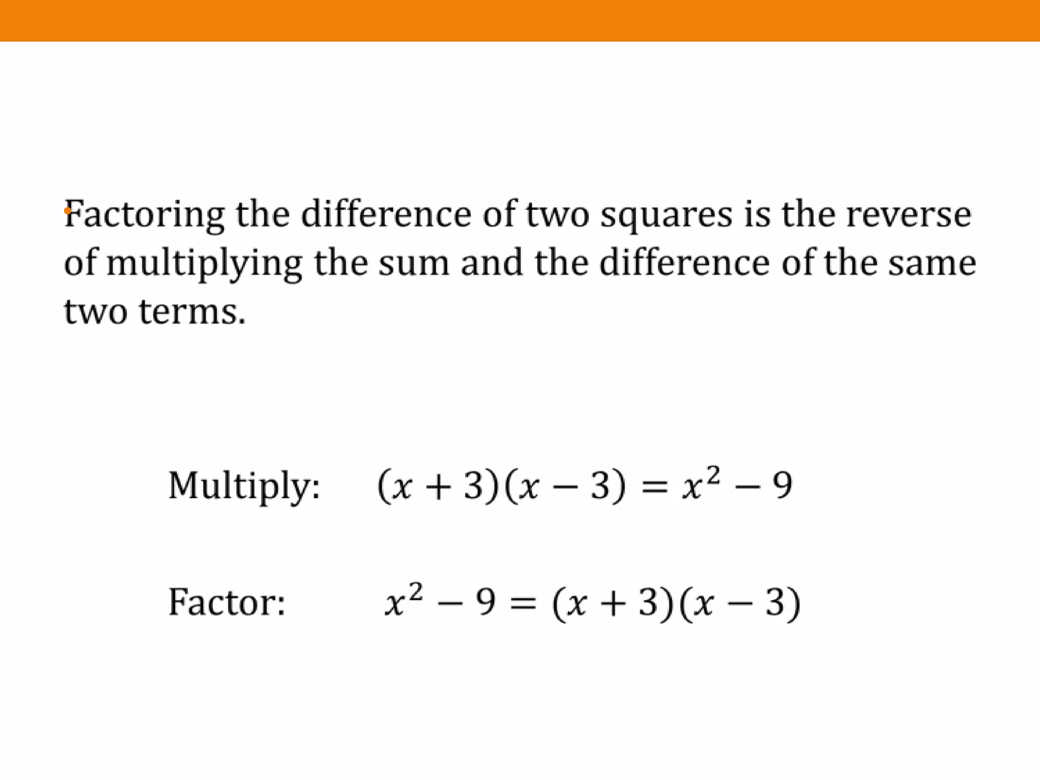 Factoring the Difference of Two Squares | PPTX