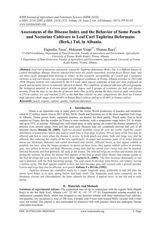 Assessmens of the Disease Index and the Behavior of Some Peach and Nectarine Cultivars to Leaf ...