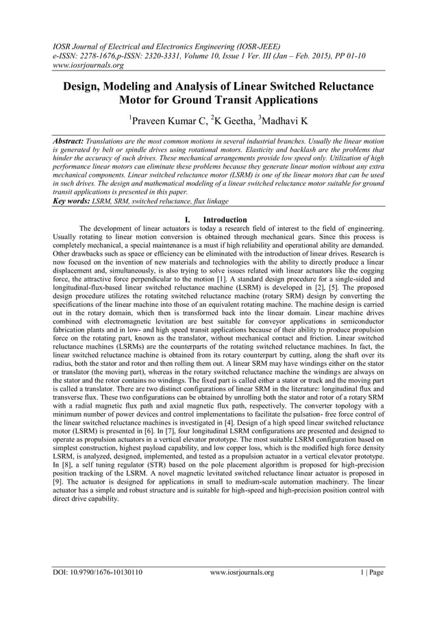Design, Modeling and Analysis of Linear Switched Reluctance Motor for Ground Transit ...