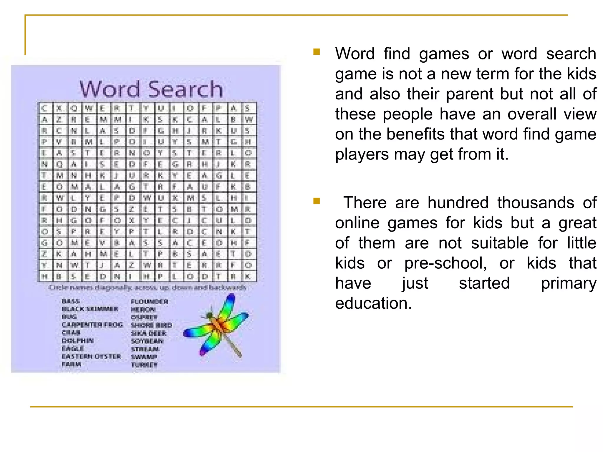 A10 games: Word Find Games for Preschool Kids | PPT
