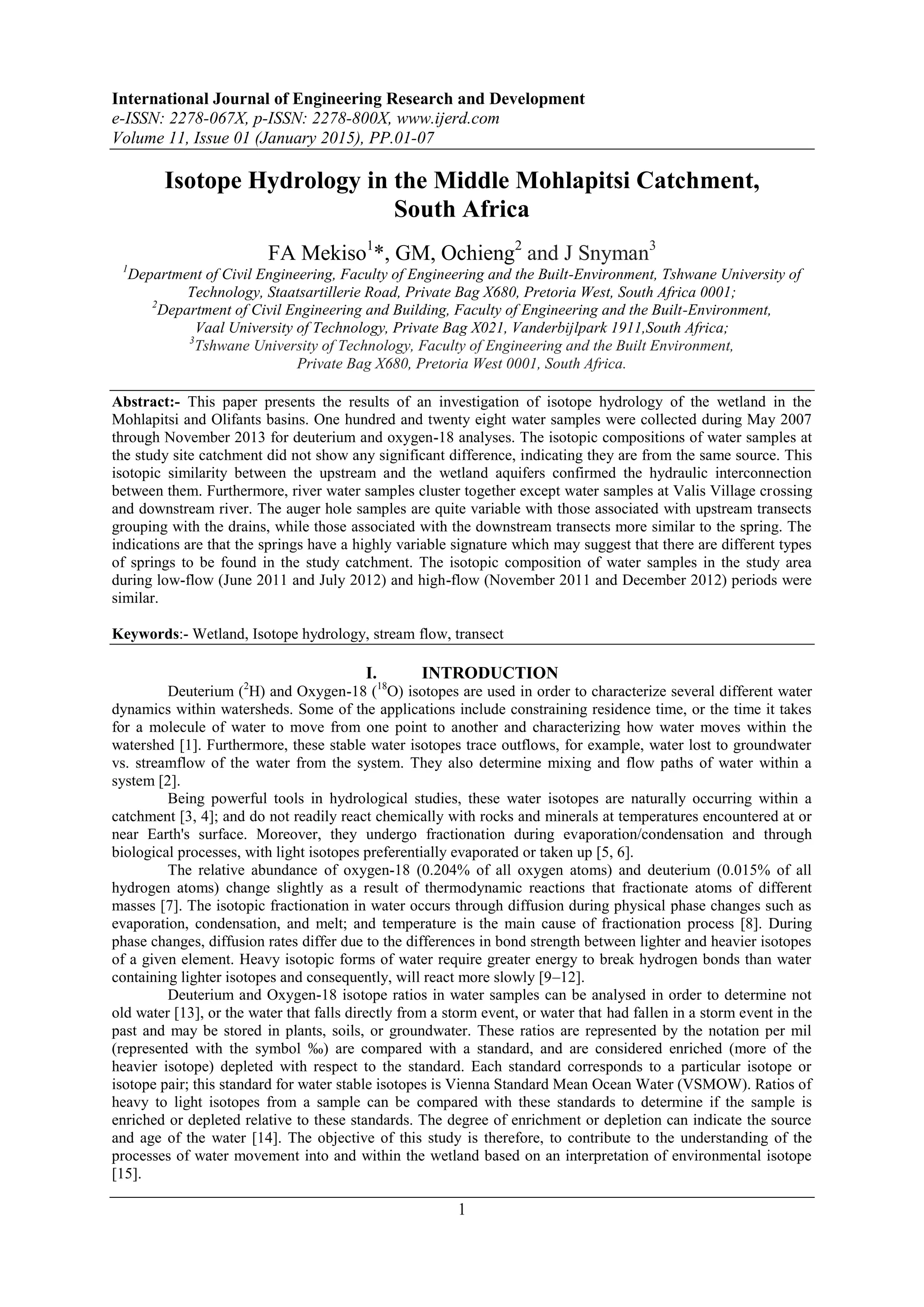 Isotope Hydrology in the Middle Mohlapitsi Catchment, South Africa | PDF