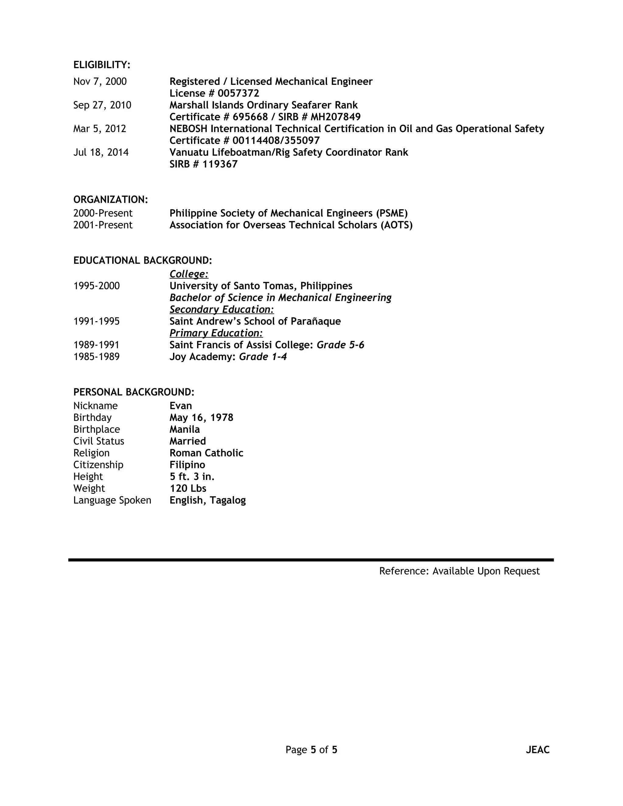 Evan CV RSTC | DOC | Civil Engineering Industry | Industries