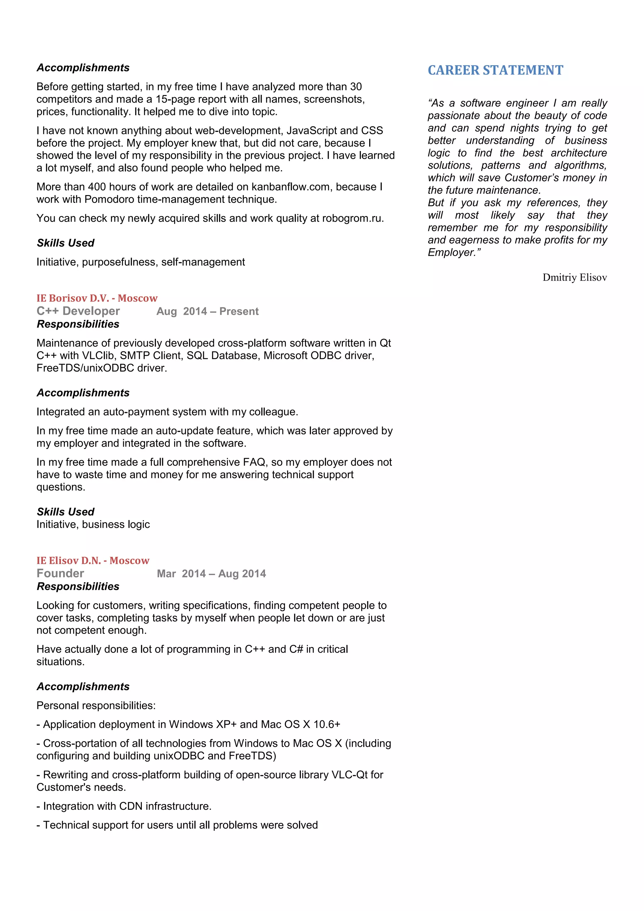 Dmitriy Elisov CV v2.1 | PDF