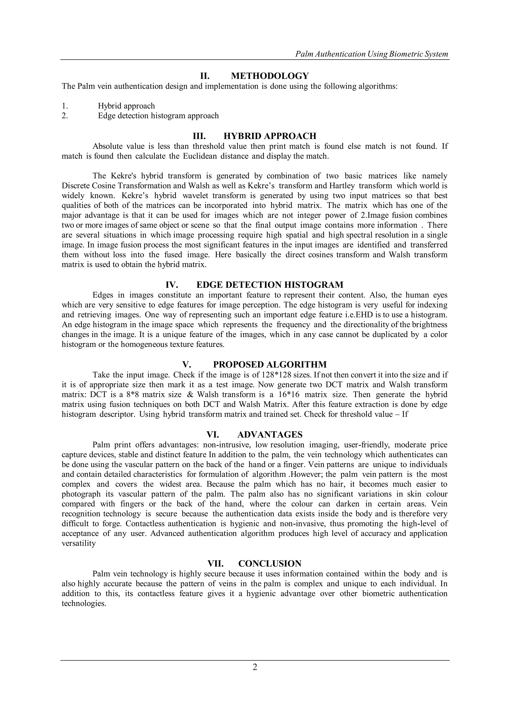 Palm Authentication Using Biometric System Pdf Computing