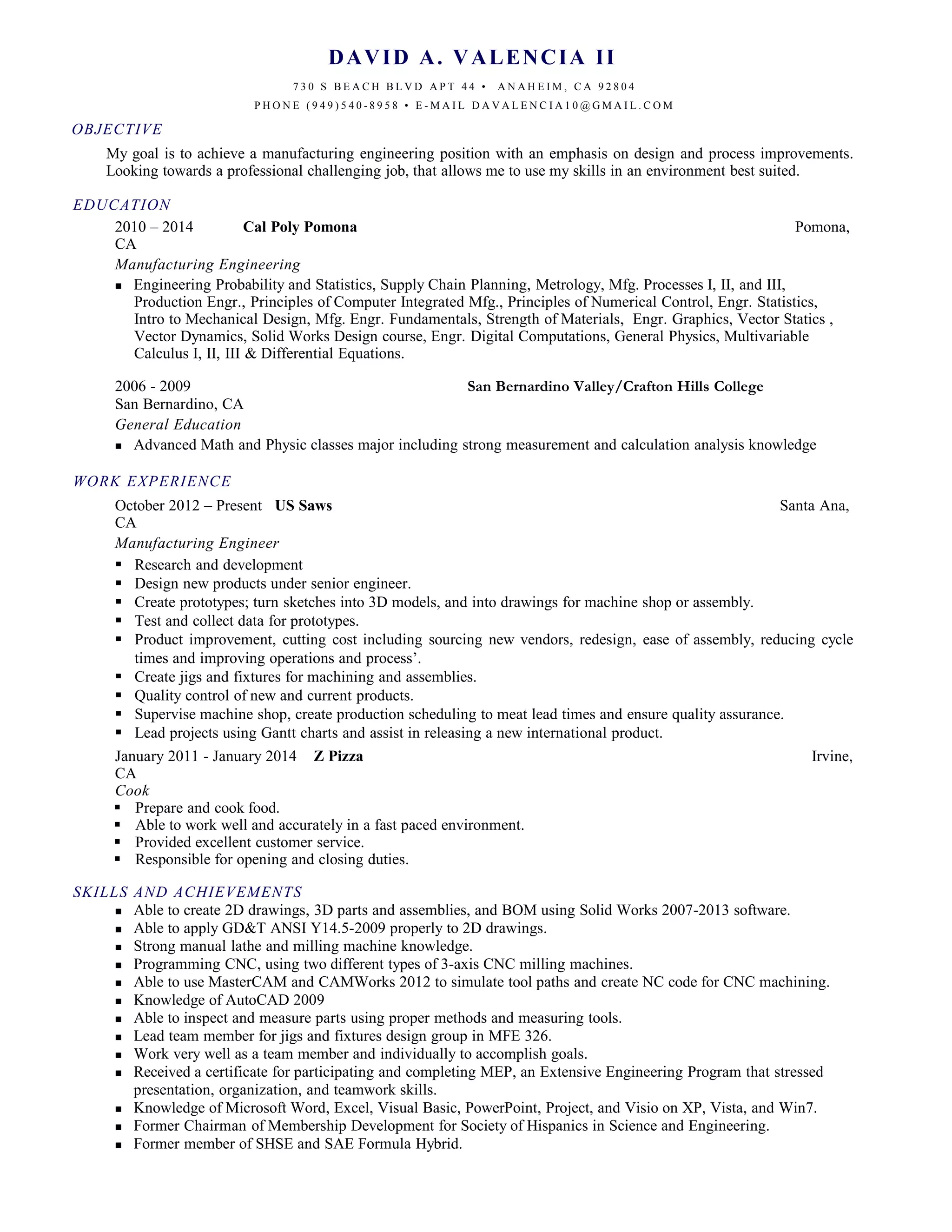 David Valencia II Resume - MFE | DOC