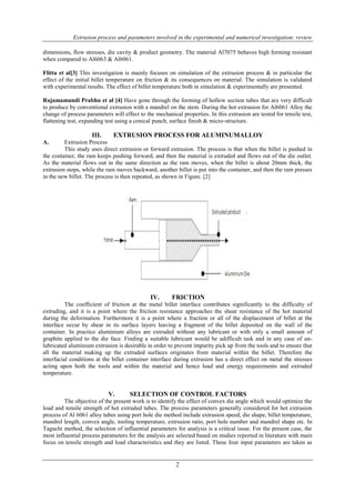 Extrusion process and parameters involved in the experimental and ...