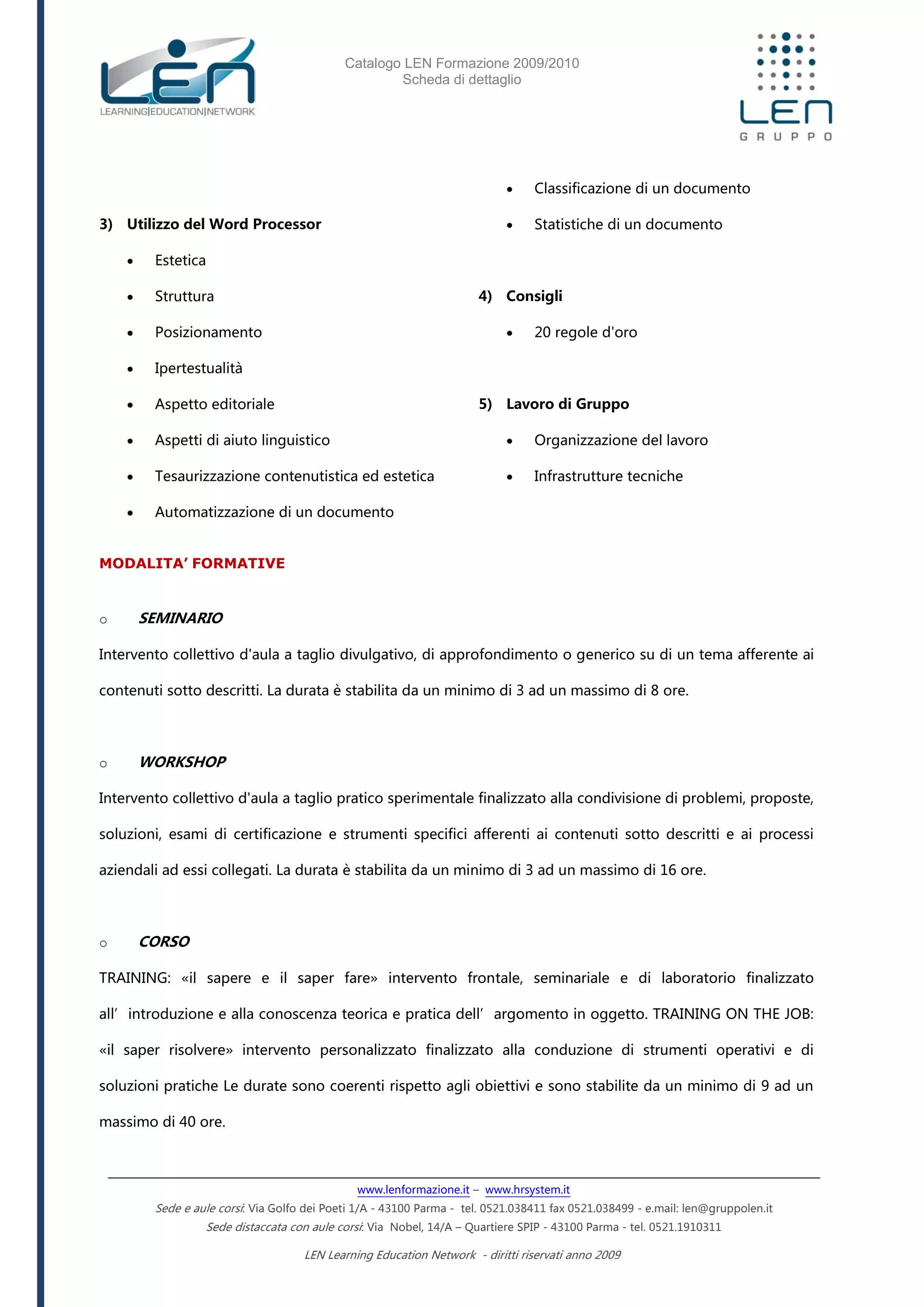 Seminario di word modelling - Scheda corso LEN | PDF