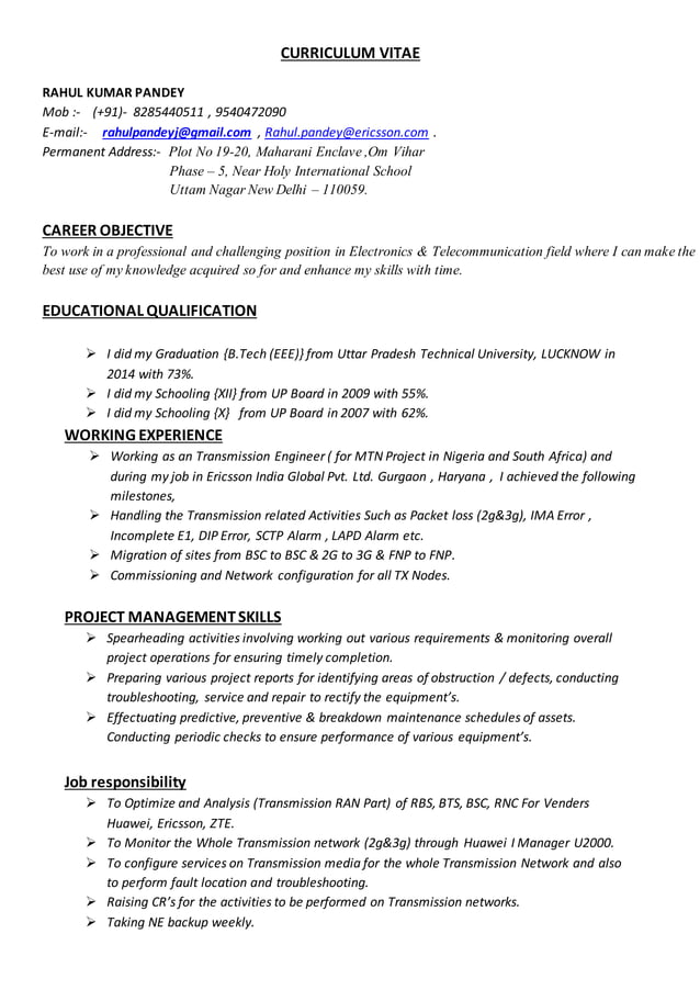 Rahul Pandey Resume Pdf