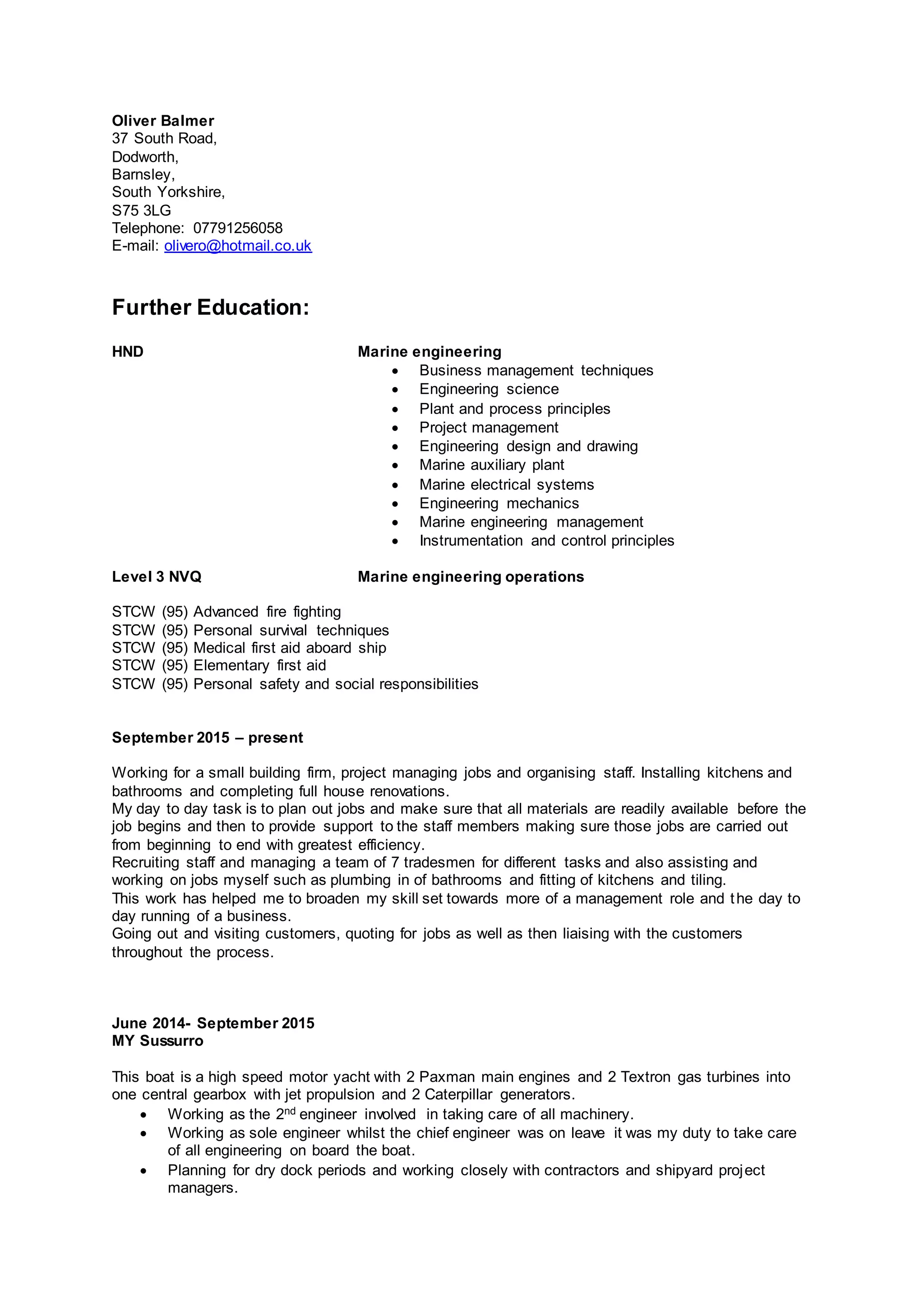 Oliver Balmer CV | PDF