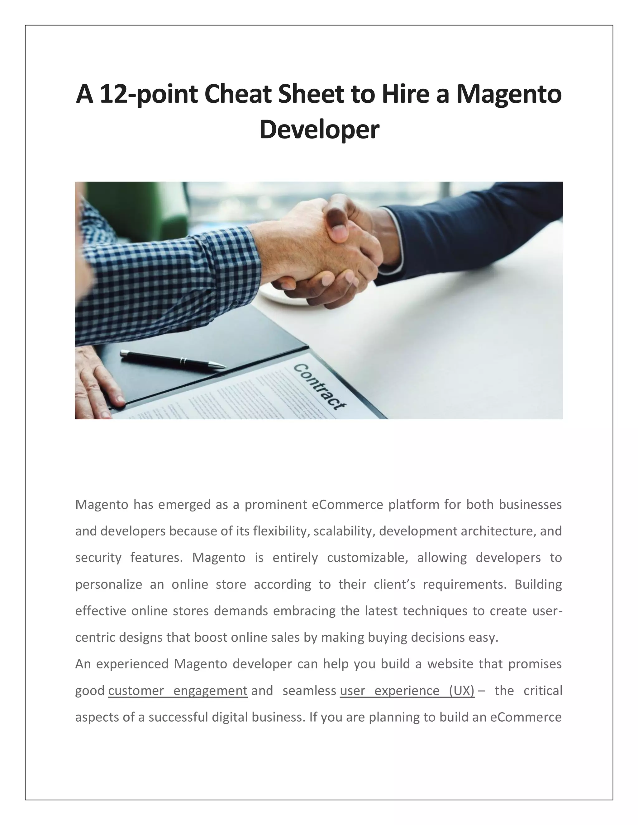 A 12-point Cheat Sheet to Hire a Magento Developer | PDF