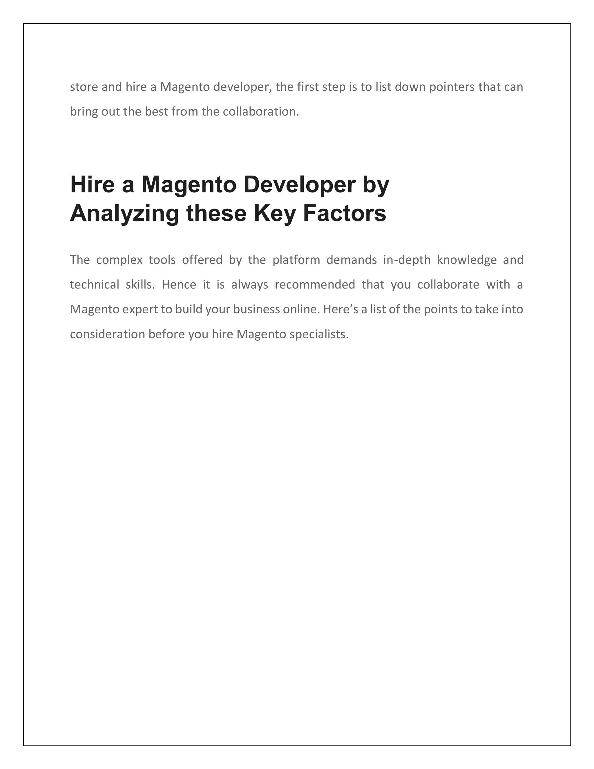 A 12-point Cheat Sheet to Hire a Magento Developer | PDF