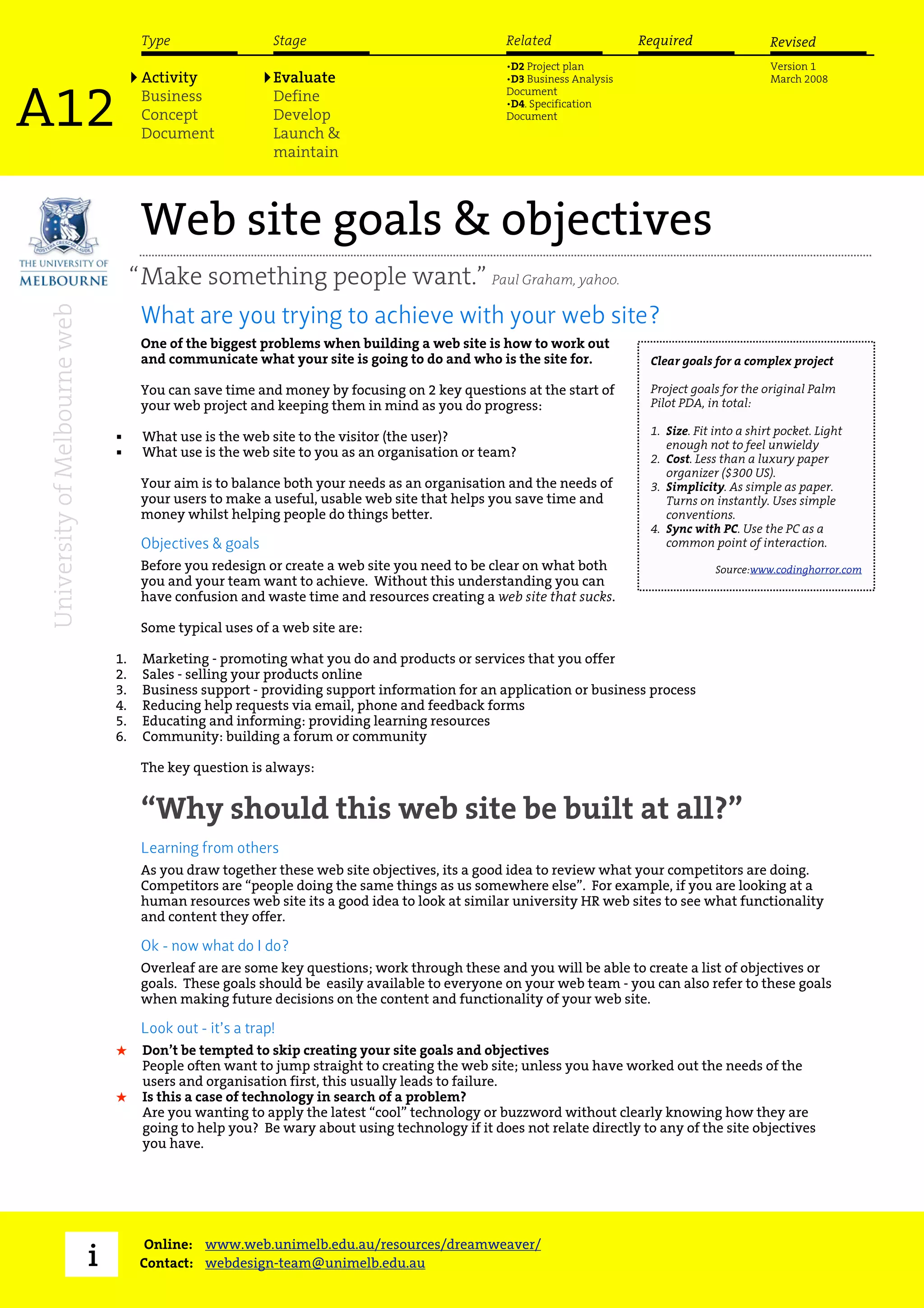 Web site goals & objectives | PDF | Web Development | Internet
