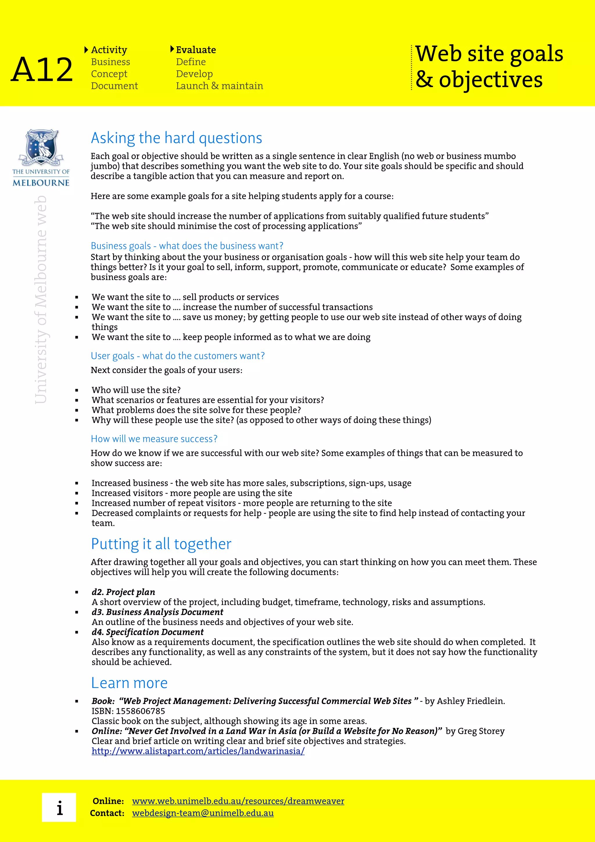 Web site goals & objectives | PDF | Web Development | Internet