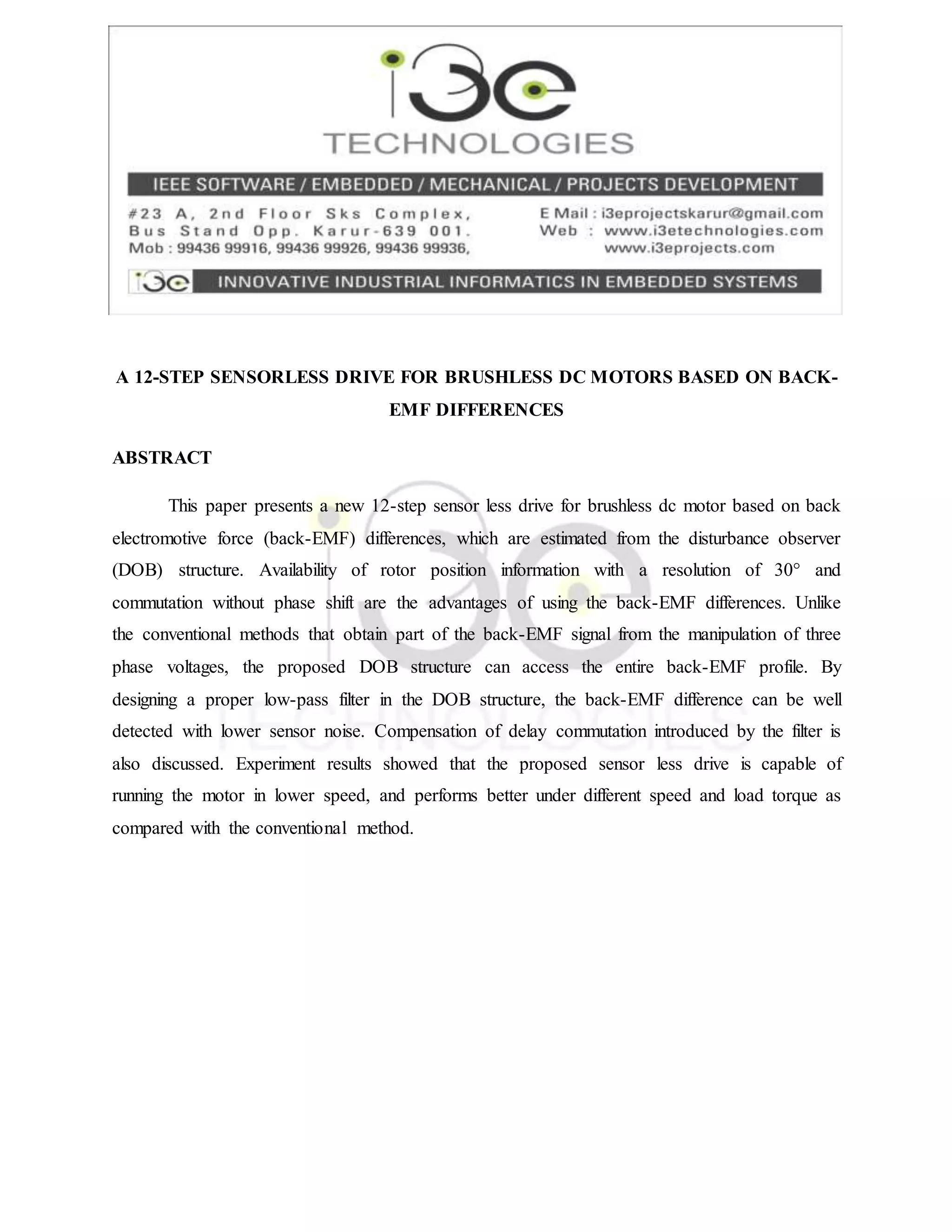 A 12 step sensorless drive for brushless dc motors based on back-emf differences | DOCX