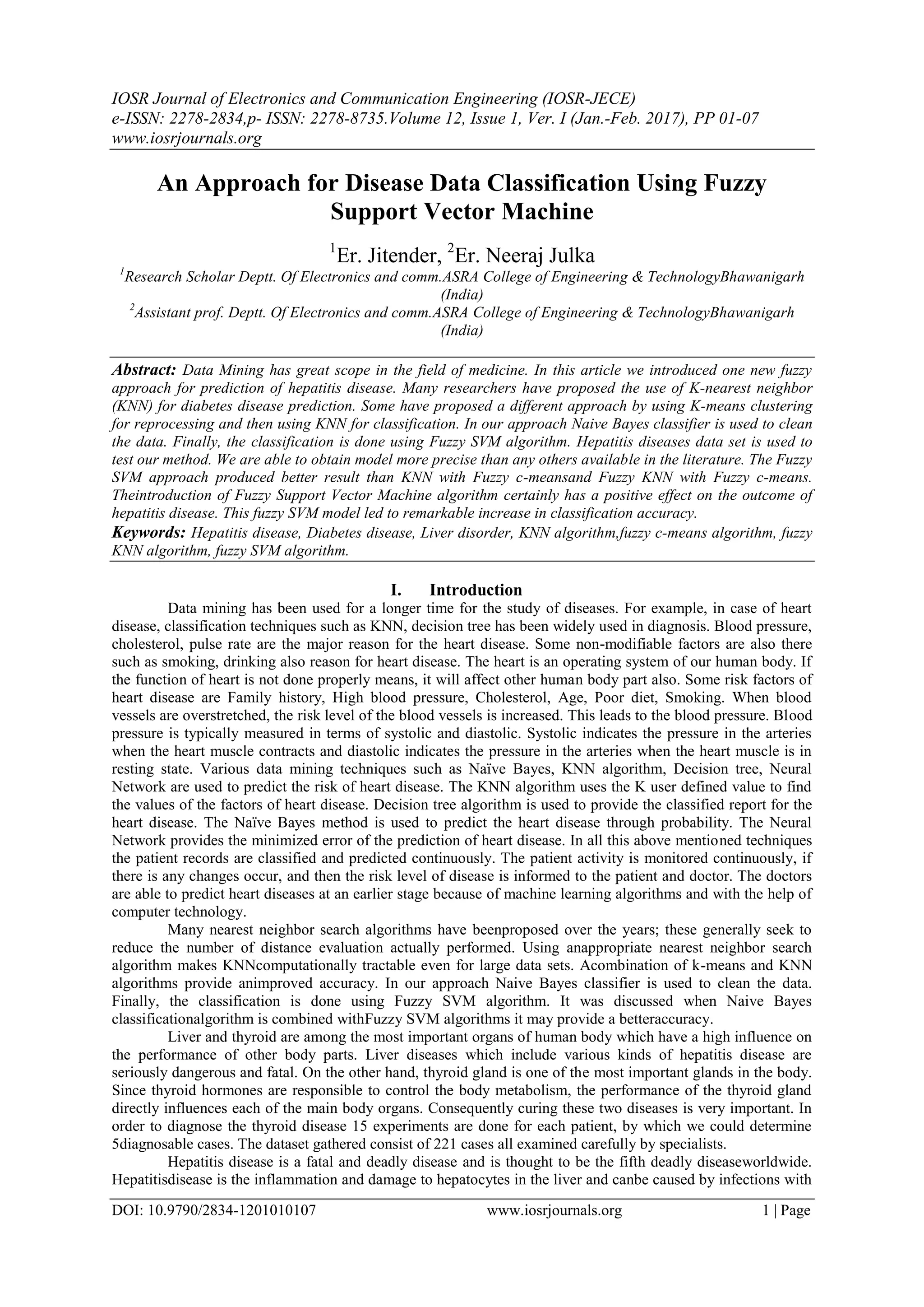 An Approach for Disease Data Classification Using Fuzzy Support Vector ...