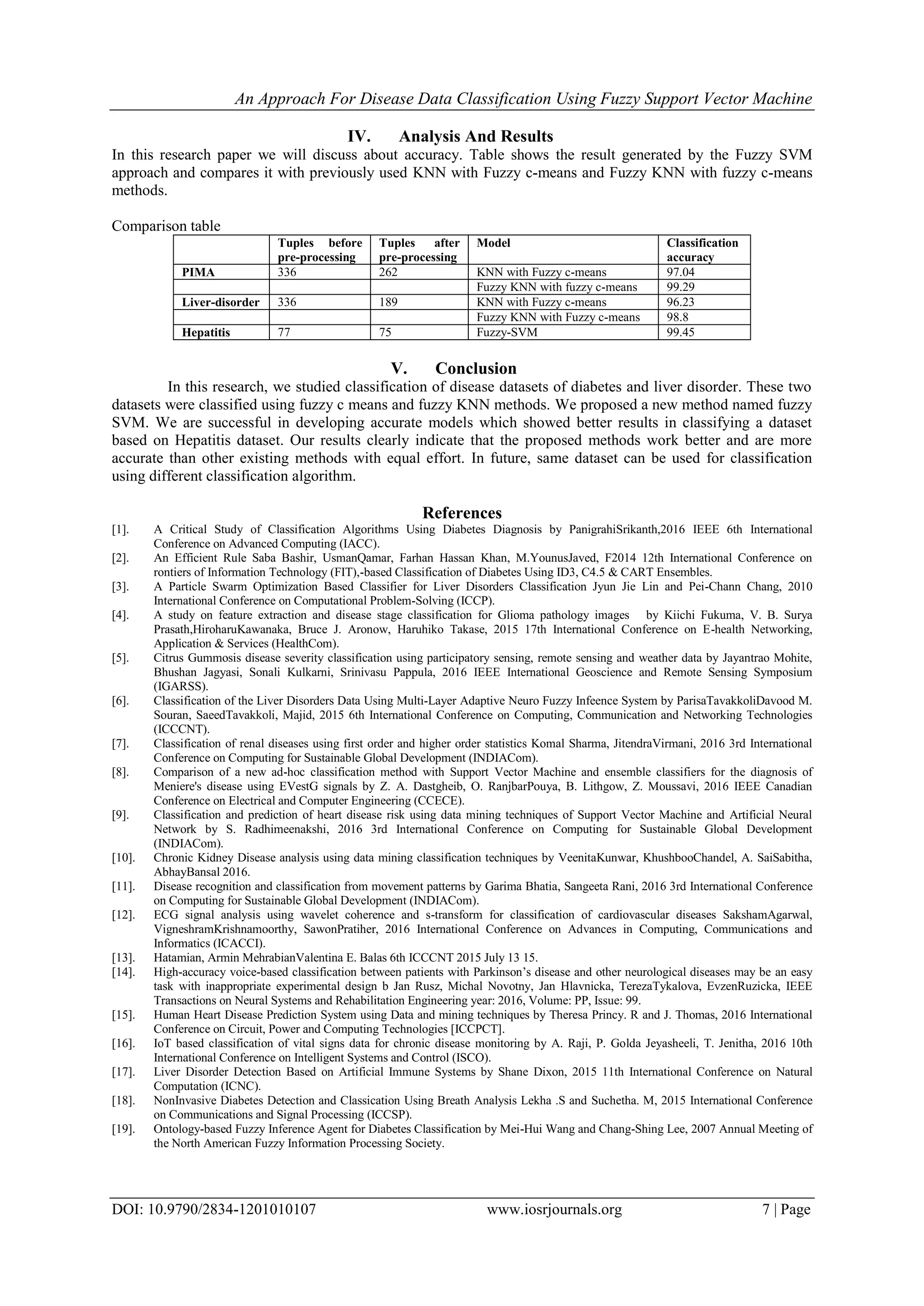 An Approach For Disease Data Classification Using Fuzzy Support Vector Machine Pdf