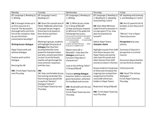 Paper Towns Unit Calendar | PPT