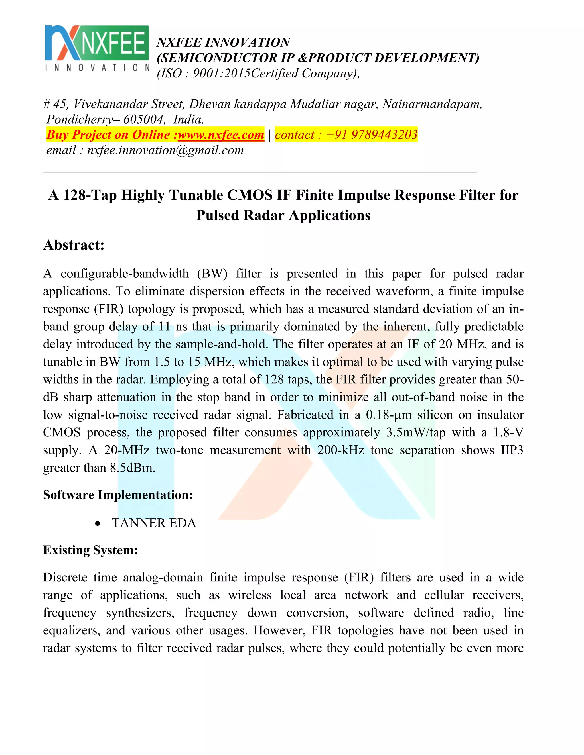 A 128 Tap Highly Tunable Cmos If Finite Impulse Response Filter For 3212