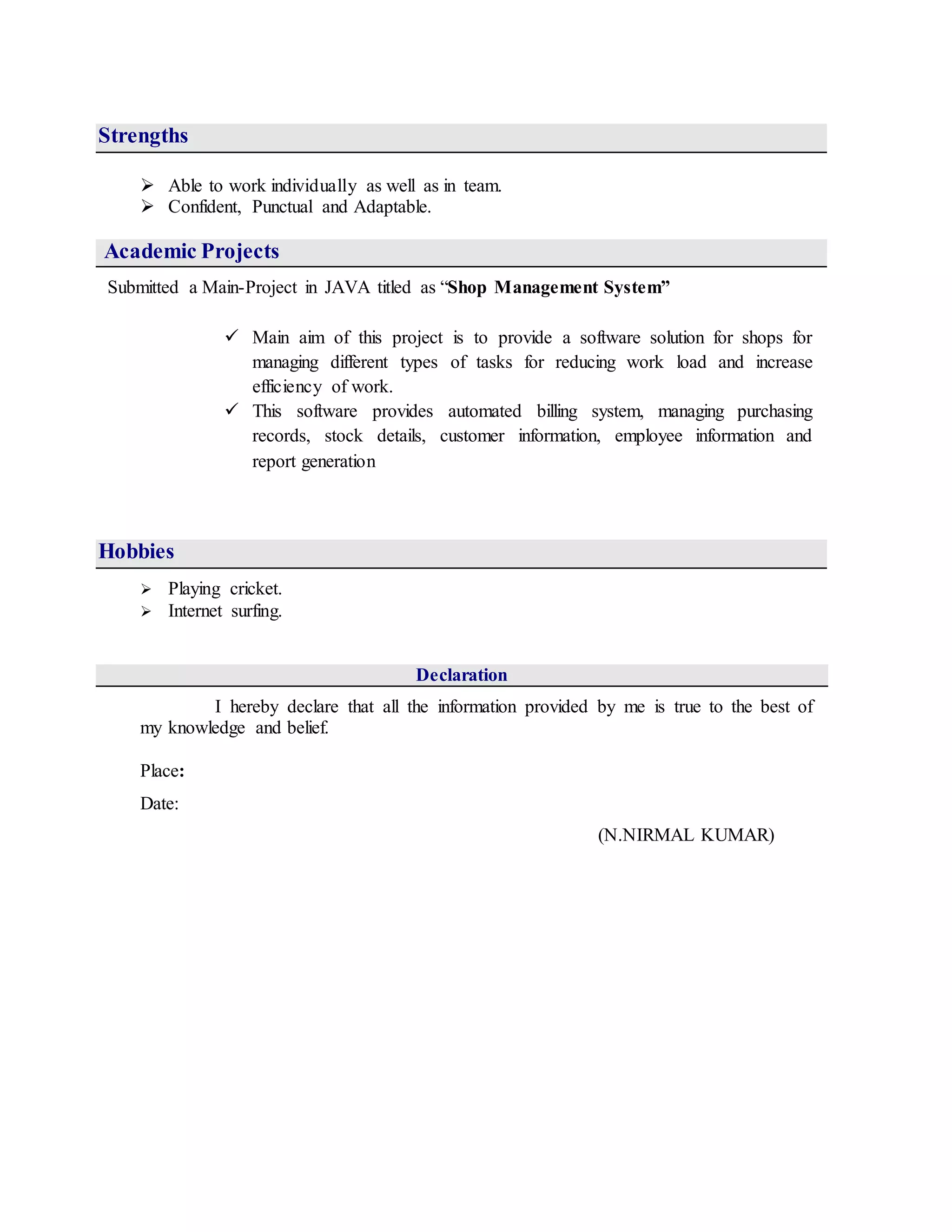 Nirmal resume | DOCX