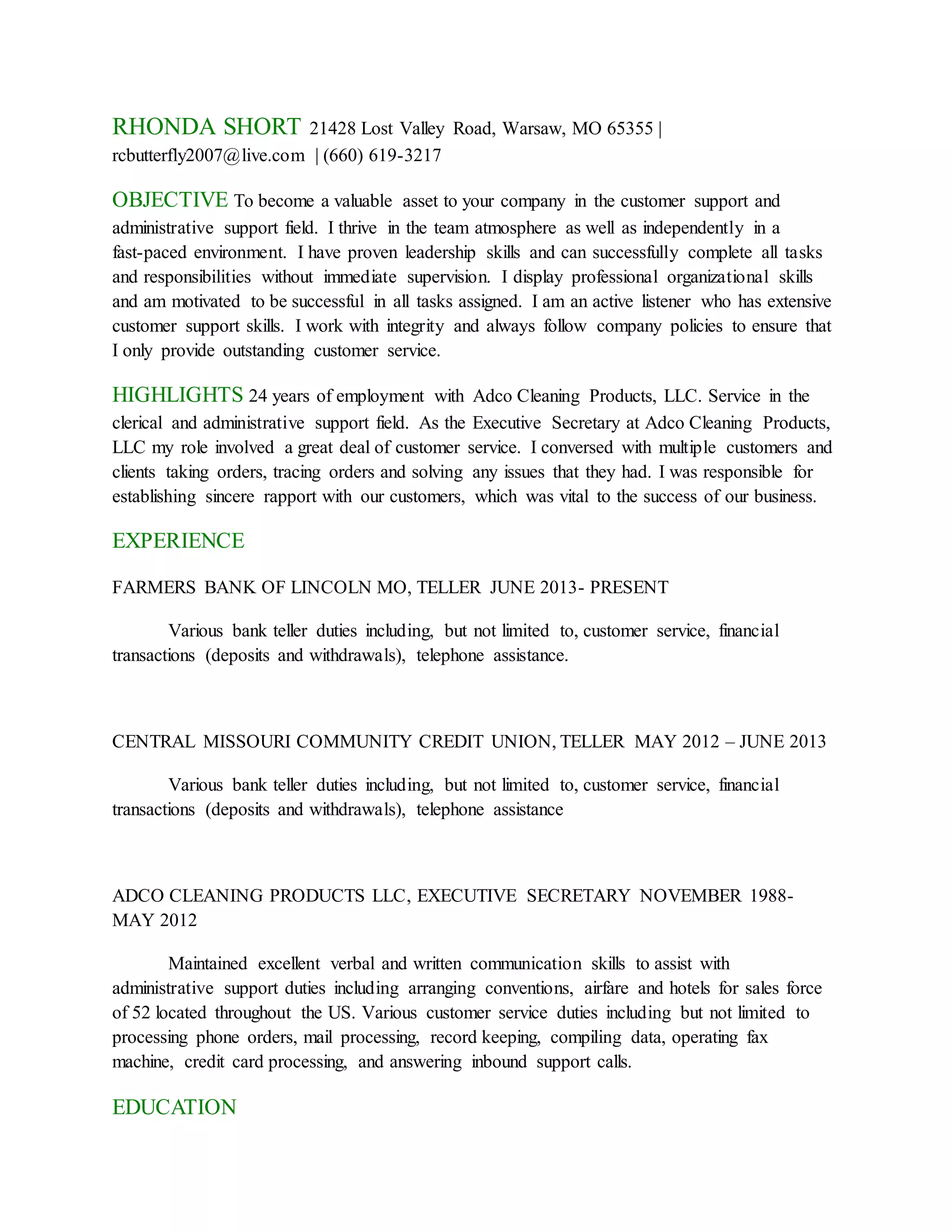 RHONDA RESUME | DOCX