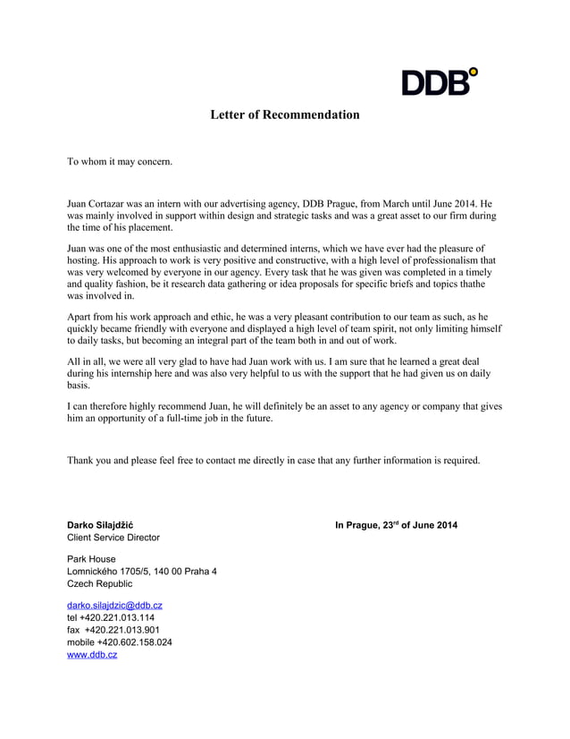 RECOMMENDATION Letter Juan DDB | DOC
