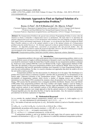 “An Alternate Approach to Find an Optimal Solution of a Transportation Problem.” | PDF