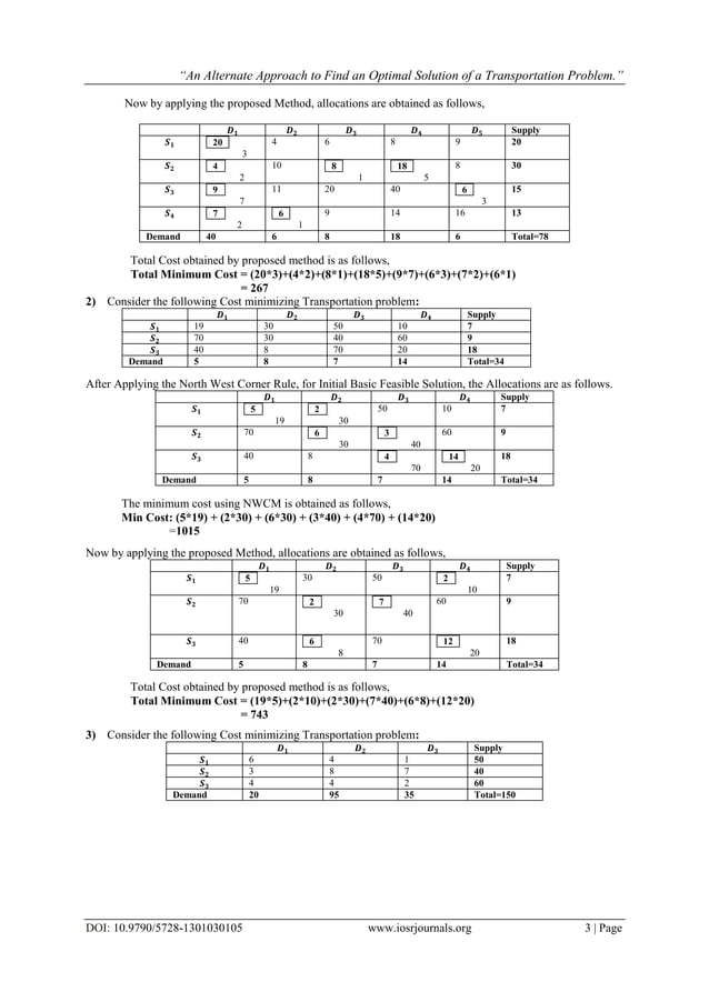 “An Alternate Approach to Find an Optimal Solution of a Transportation Problem.” | PDF