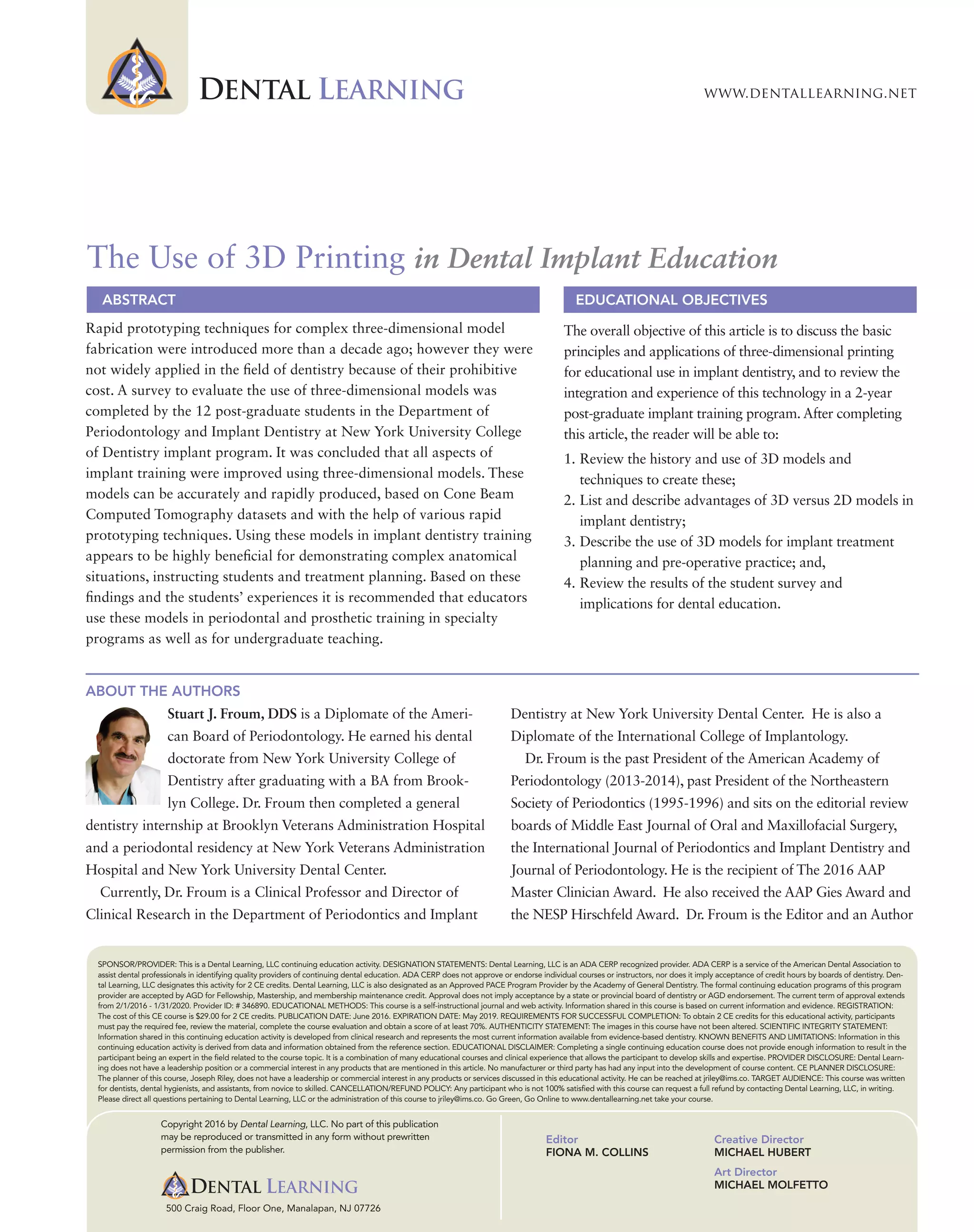 The use of 3D printing in dental implant education | PDF