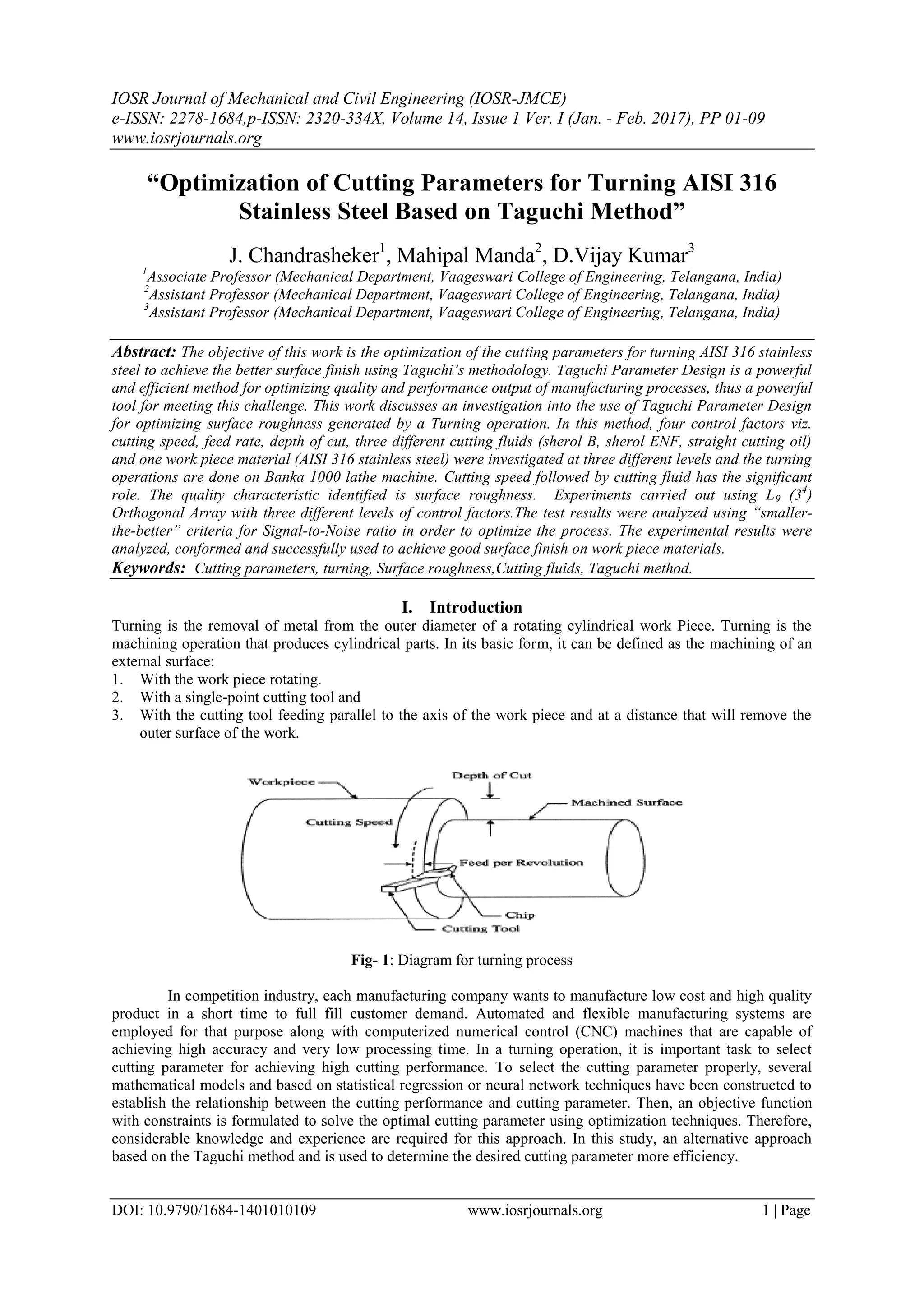 “Optimization of Cutting Parameters for Turning AISI 316 Stainless ...