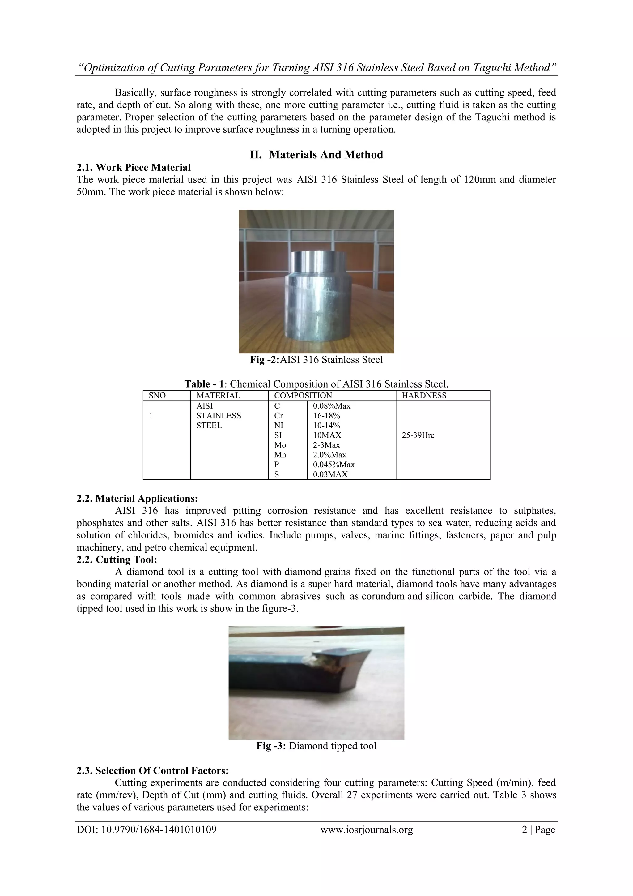 “optimization Of Cutting Parameters For Turning Aisi 316 Stainless