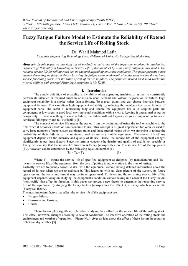 Fuzzy Fatigue Failure Model to Estimate the Reliability of Extend the Service Life of Rolling ...