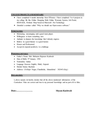 shyam resume | PDF