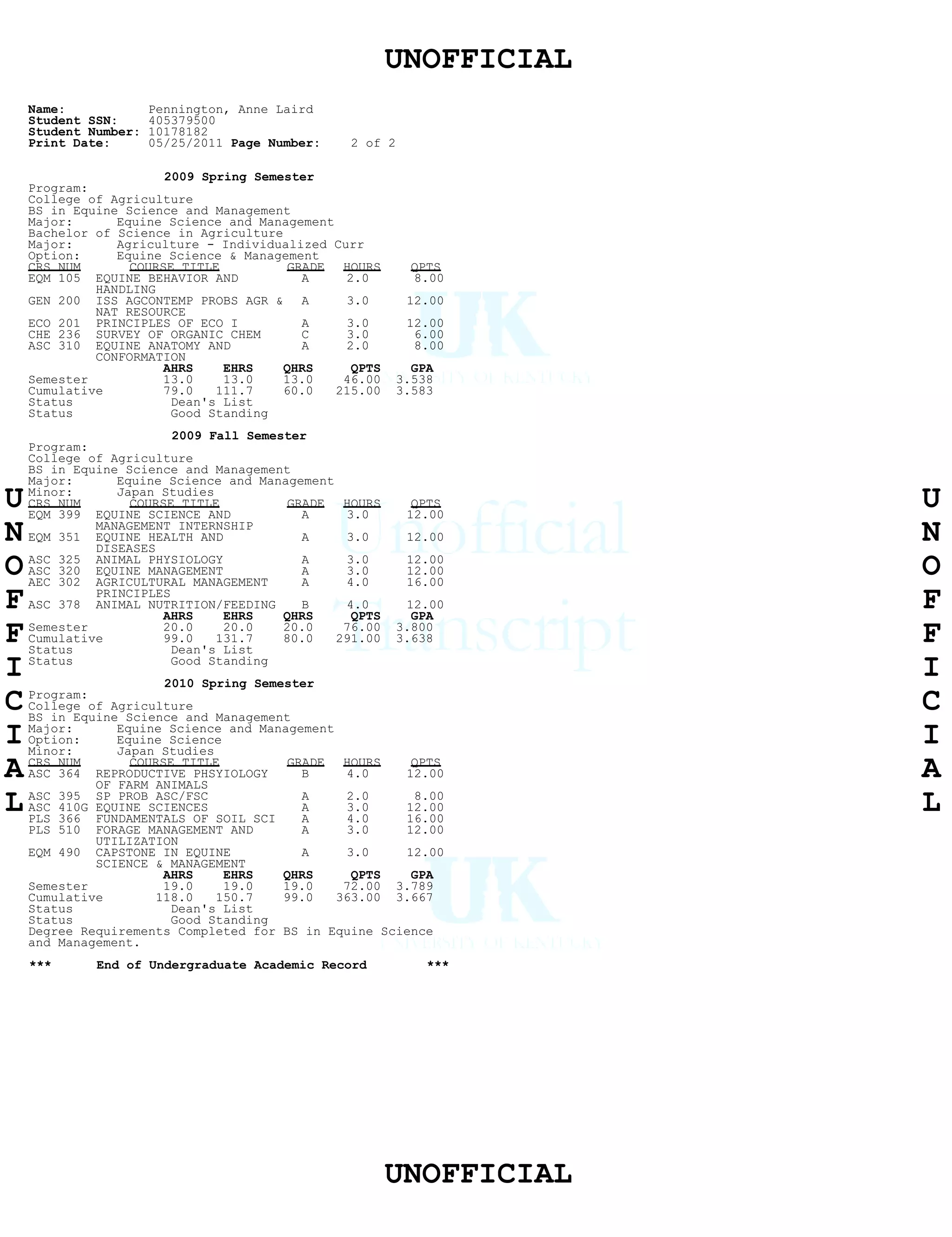 StudentUnofficialTranscript | PDF