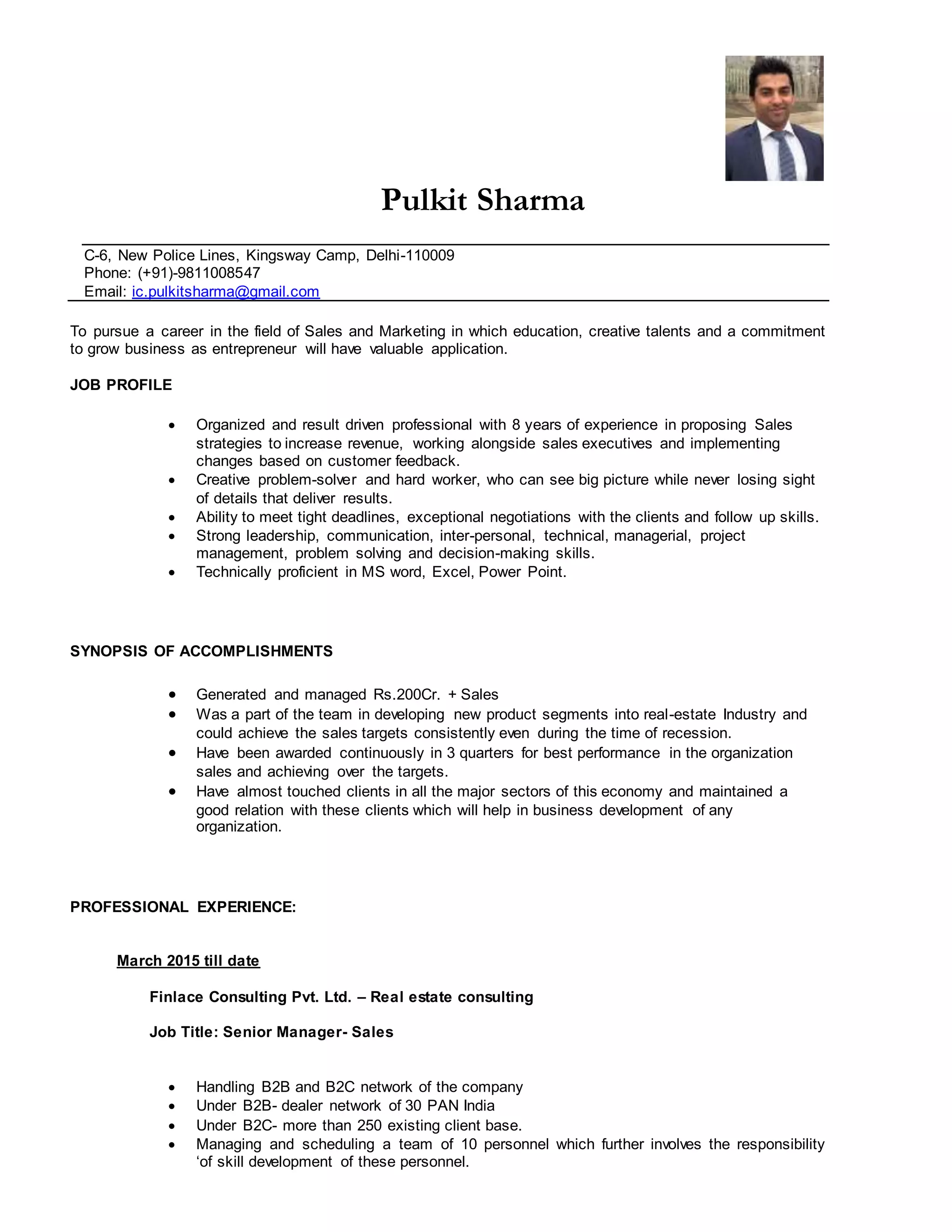 Pulkit Sharma sales resume | DOCX