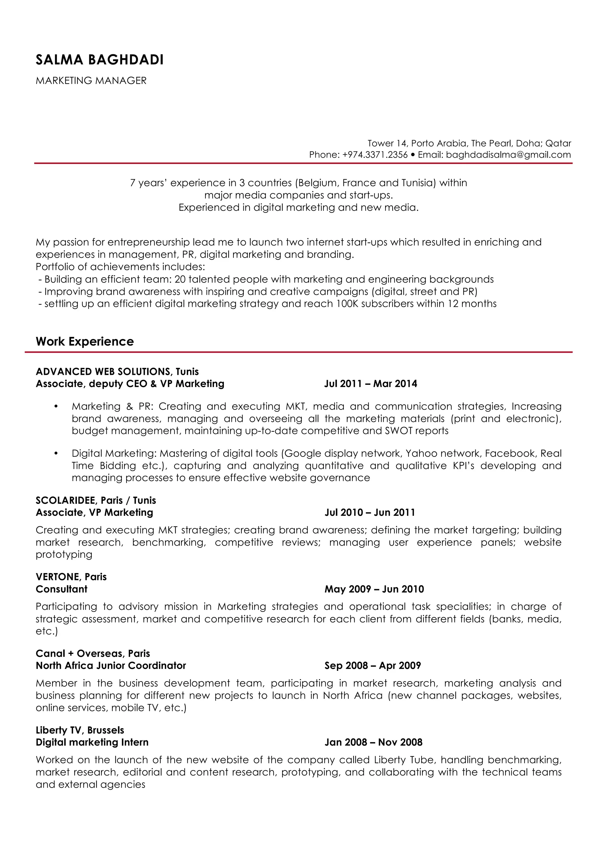 Resumé_Salma Baghdadi_MM_oct 2014 | PDF